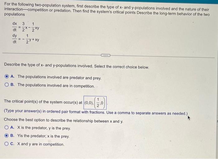 Solved For the following two-population system, first | Chegg.com