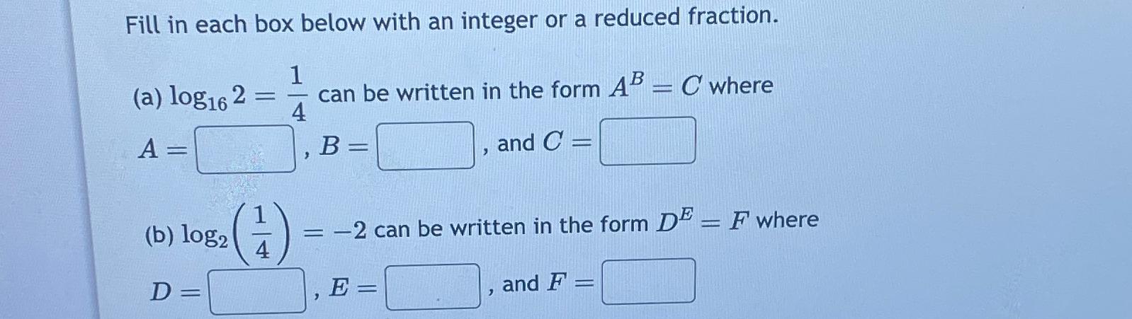 Solved Fill in each box below with an integer or a reduced | Chegg.com