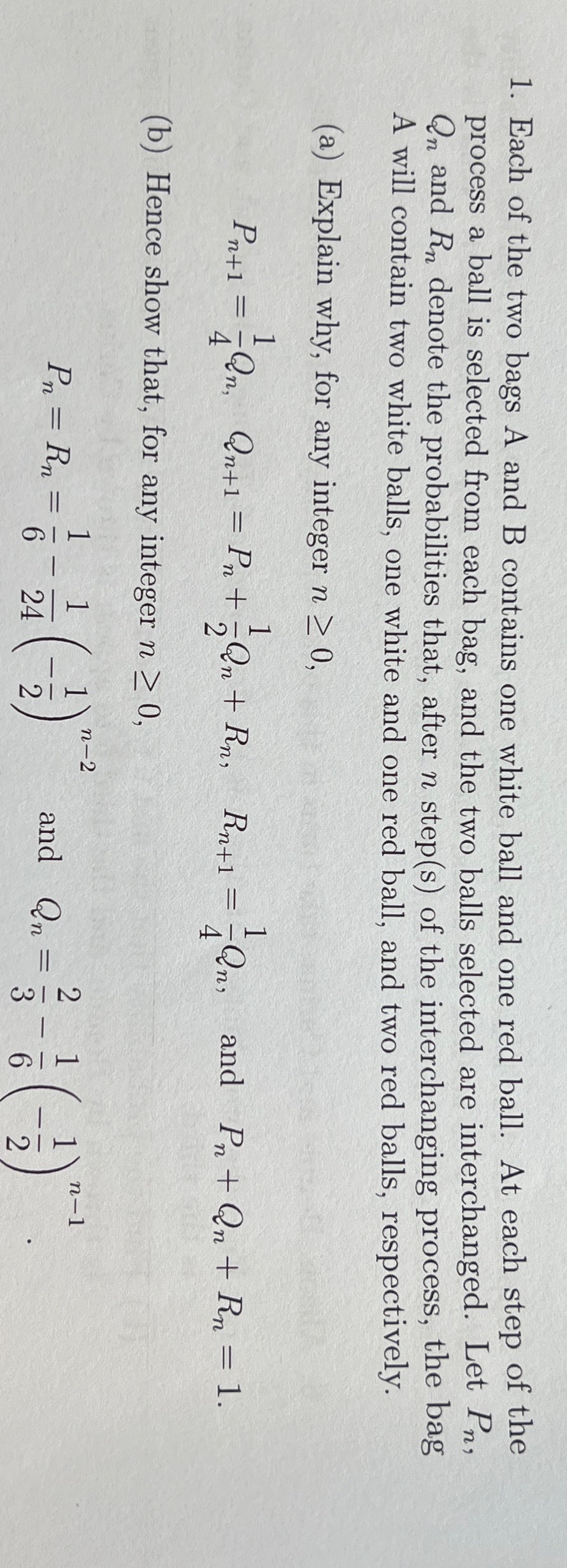 Each of the two bags A and B contains one white ball | Chegg.com