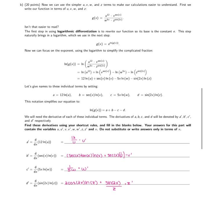 Solved (20 points) Now we can use the simpler u,v,w, and z | Chegg.com