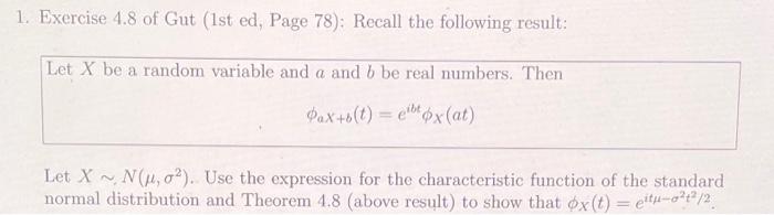 Solved 1. Exercise 4.8 of Gut (1st ed, Page 78): Recall the | Chegg.com