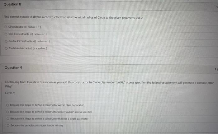 Solved Find correct syntax to define a constructor that sets | Chegg.com