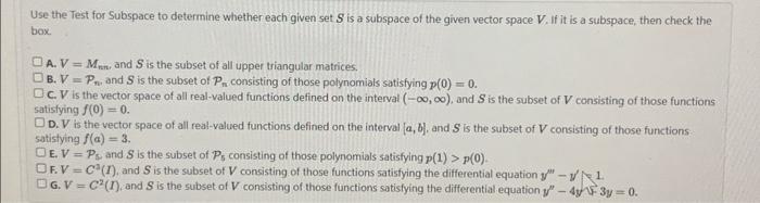 Solved Use the Test for Subspace to determine whether each | Chegg.com