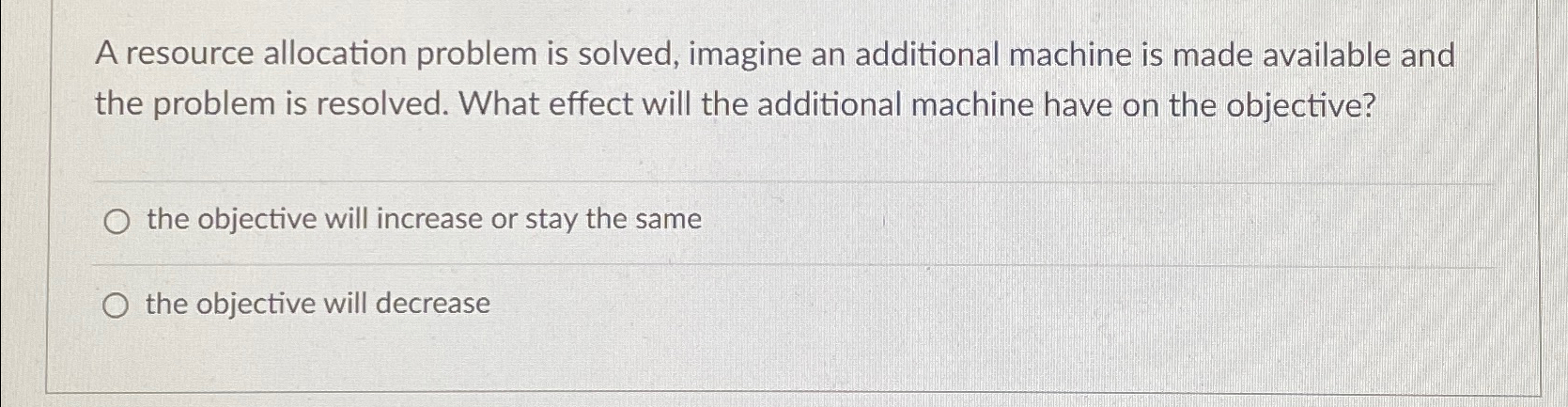 Solved A resource allocation problem is solved, imagine an | Chegg.com