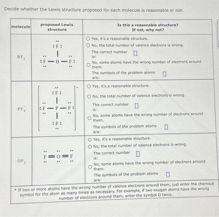 Solved Decide whether the Lewis structure proposed for each | Chegg.com