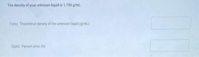 Solved The density of your unknown liquid is 1.190 g/mL. | Chegg.com