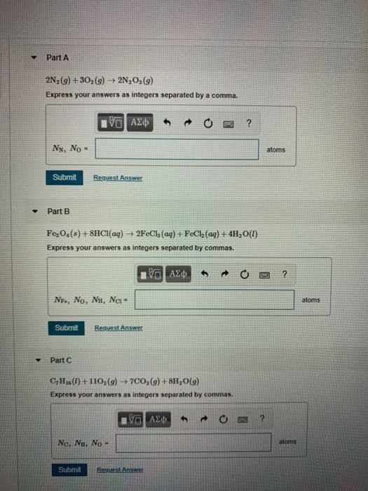 Solved Part A 2N2(g)+30,(g) 2N2O,(g) Express your answers as | Chegg.com