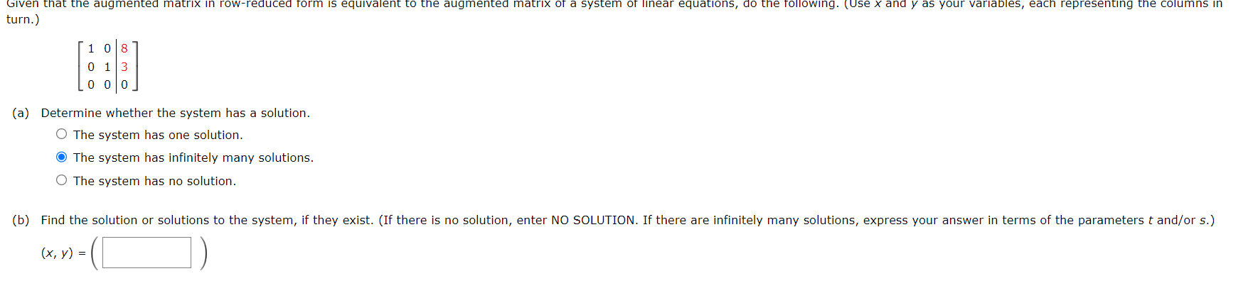 Solved Given That The Augmented Matrix In Row Reduced Form 2892