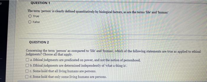 The term 'person' is clearly defined quantitatively | Chegg.com