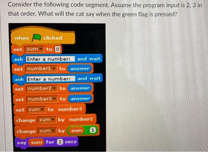 Solved Consider the following code segment. Assume the | Chegg.com