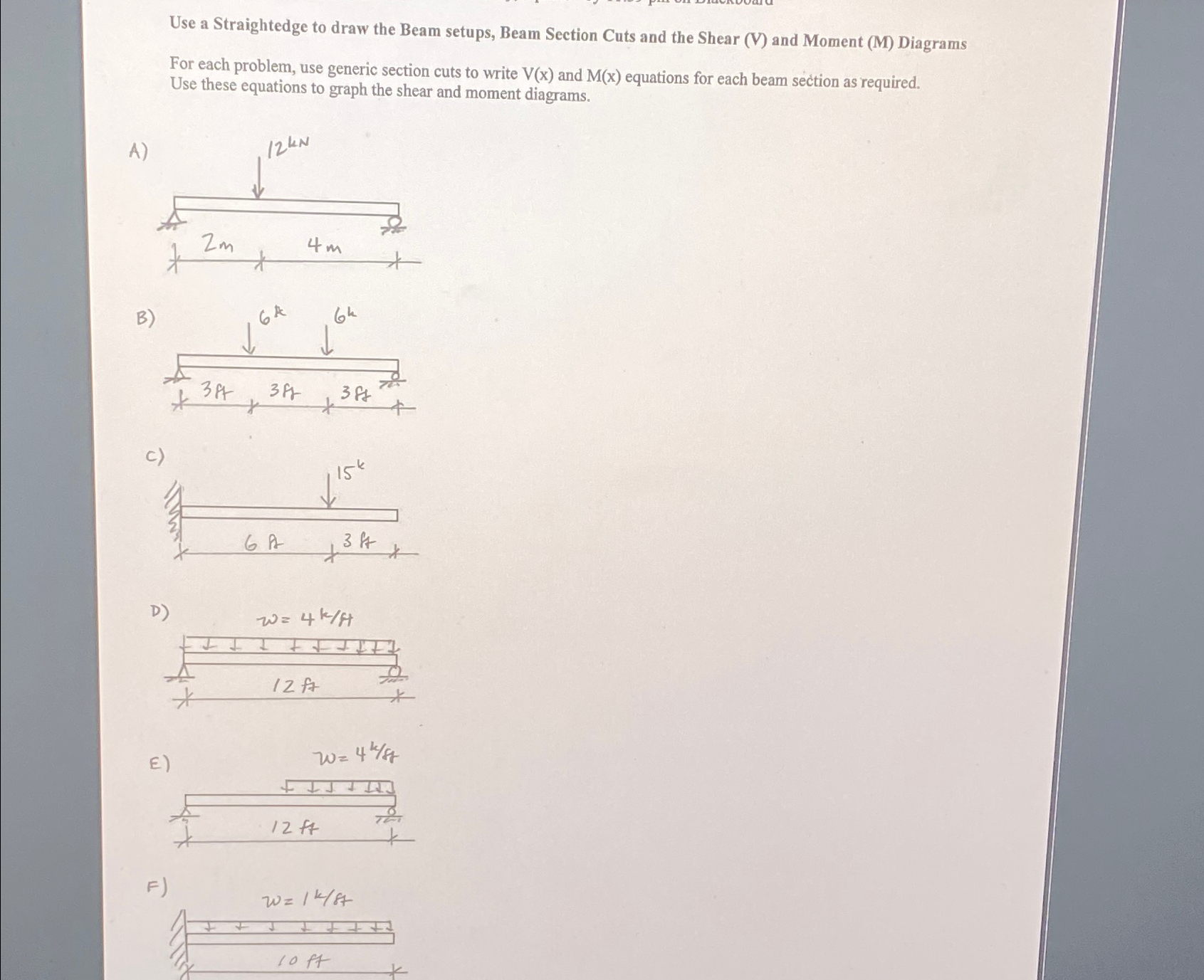 Solved Use a Straightedge to draw the Beam setups, Beam | Chegg.com