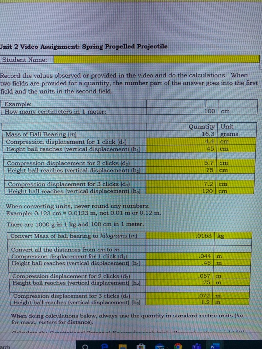 Solved Unit 2 Video Assignment: Spring Propelled Projectile | Chegg.com