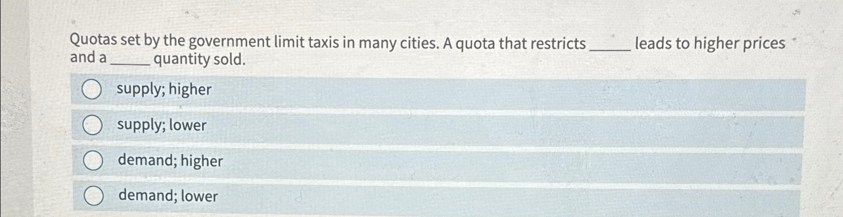 Solved Quotas set by the government limit taxis in many | Chegg.com
