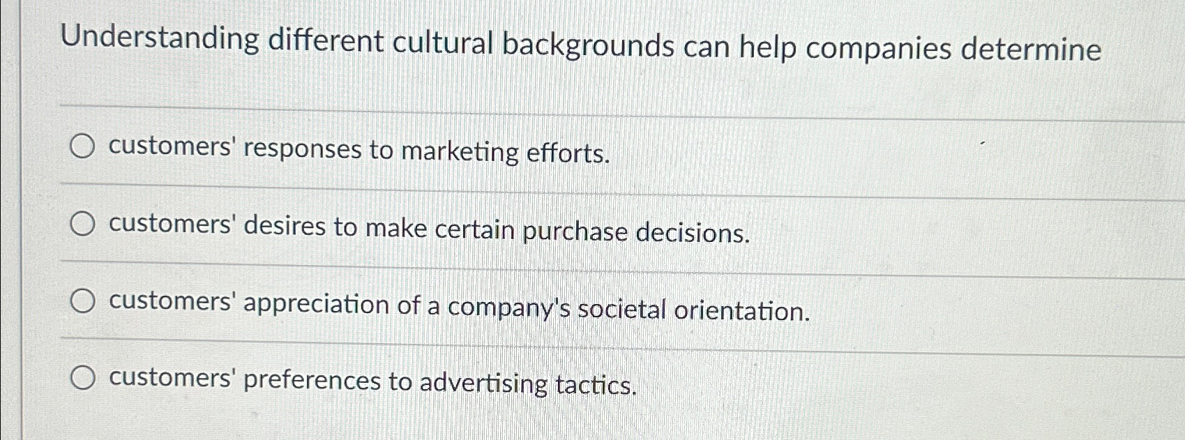 Solved Understanding different cultural backgrounds can help | Chegg.com