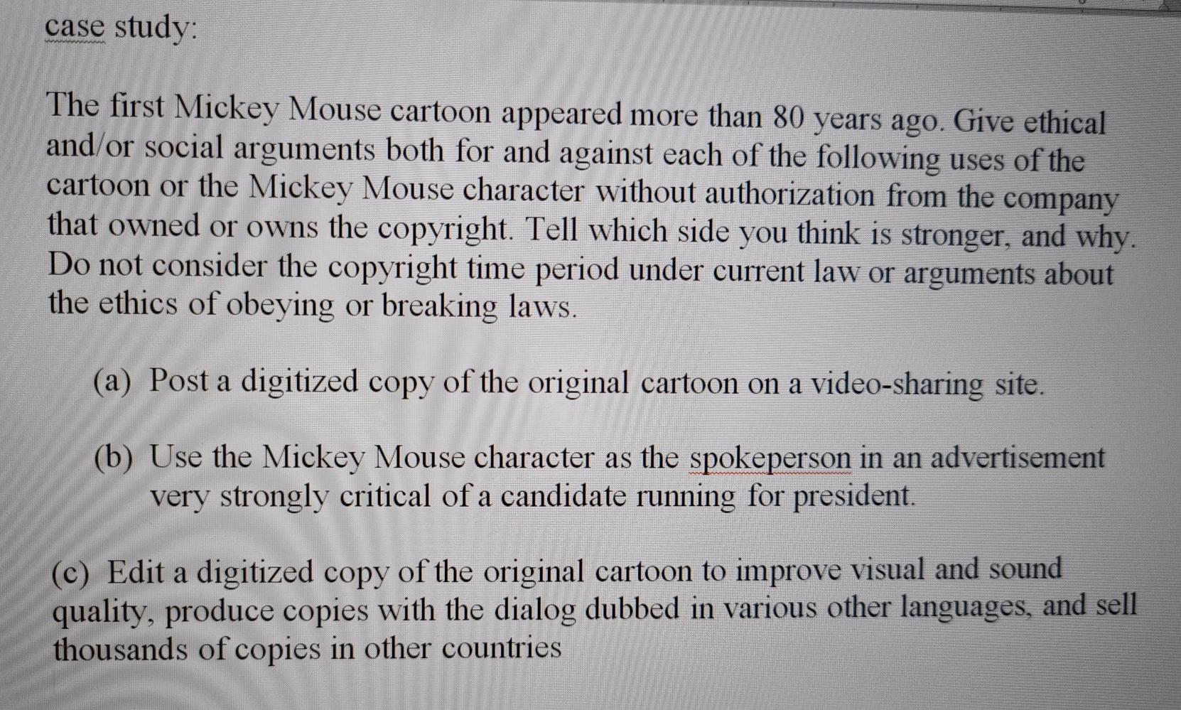 Solved case study: The first Mickey Mouse cartoon appeared | Chegg.com