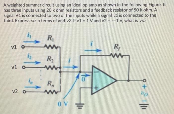 Solved A weighted summer circuit using an ideal op amp as | Chegg.com