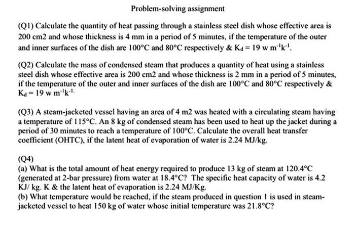 Problem-solving assignment (Q1) Calculate the | Chegg.com