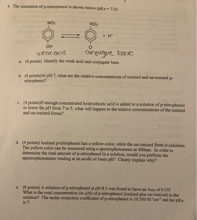 Solved 4. The ionization of p-nitrophenol is shown below | Chegg.com