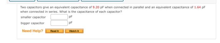 Solved Two capacitors give an equivalent capacitance of | Chegg.com