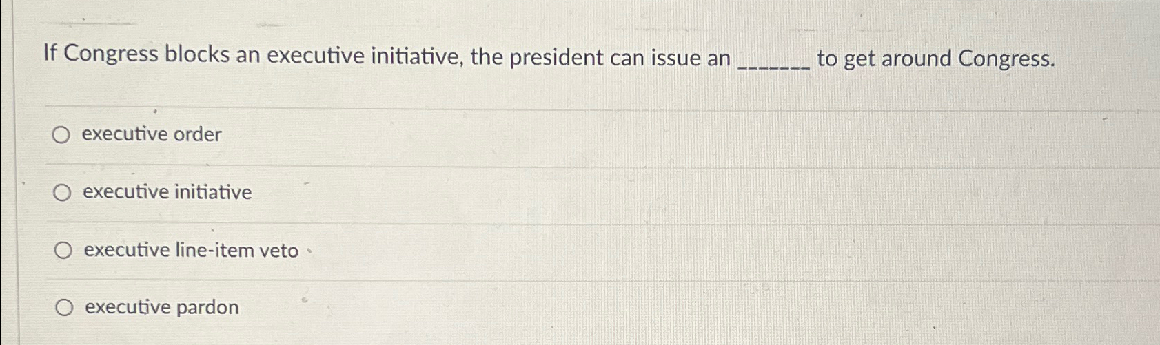 Solved If Congress blocks an executive initiative, the | Chegg.com