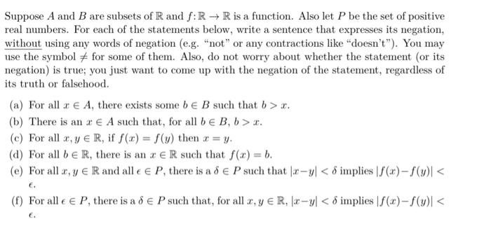 Solved Suppose A and B are subsets of R and f:R→R is a | Chegg.com