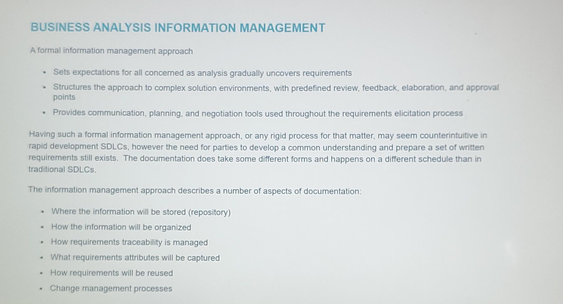 Solved BUSINESS ANALYSIS INFORMATION MANAGEMENT A formal | Chegg.com