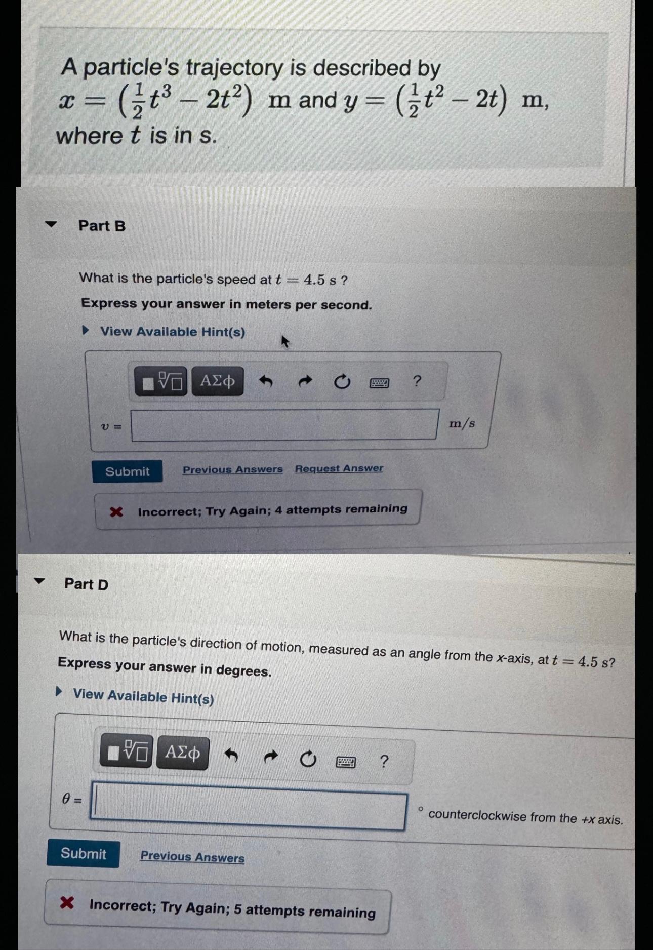 Solved A particle's trajectory is described byx=(12t3-2t2)m | Chegg.com