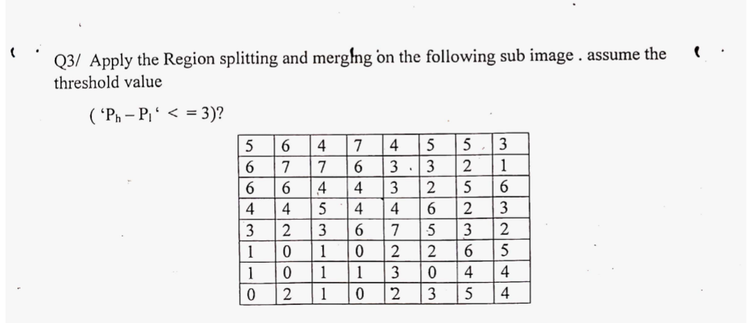 Solved Q3 Apply The Region Splitting And Merging On The