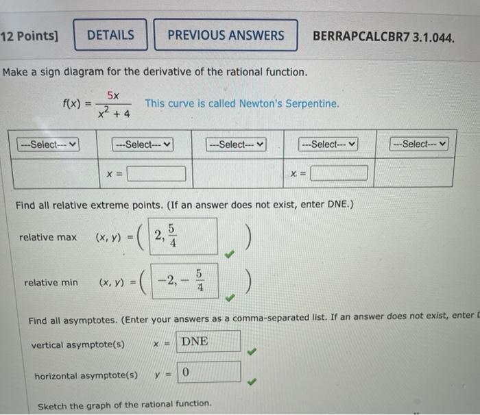 Solved 12 Points) DETAILS PREVIOUS ANSWERS BERRAPCALCBR7 | Chegg.com