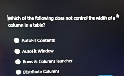 Solved Which of the following does not control the wlith of | Chegg.com