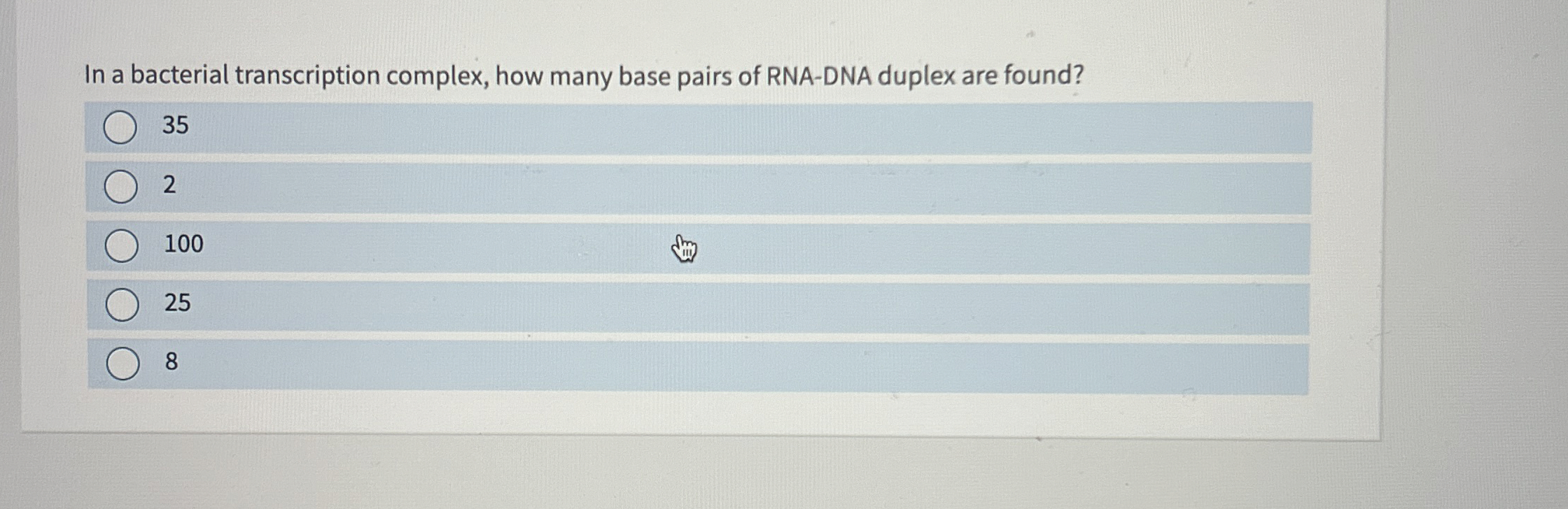 Solved In a bacterial transcription complex, how many base | Chegg.com