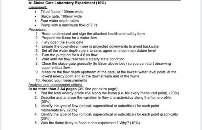 A: Siuice Gate Laboratory Experiment (10%) Equipment: | Chegg.com