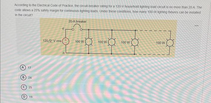 Solved According to the Electrical Code of Practice, the | Chegg.com