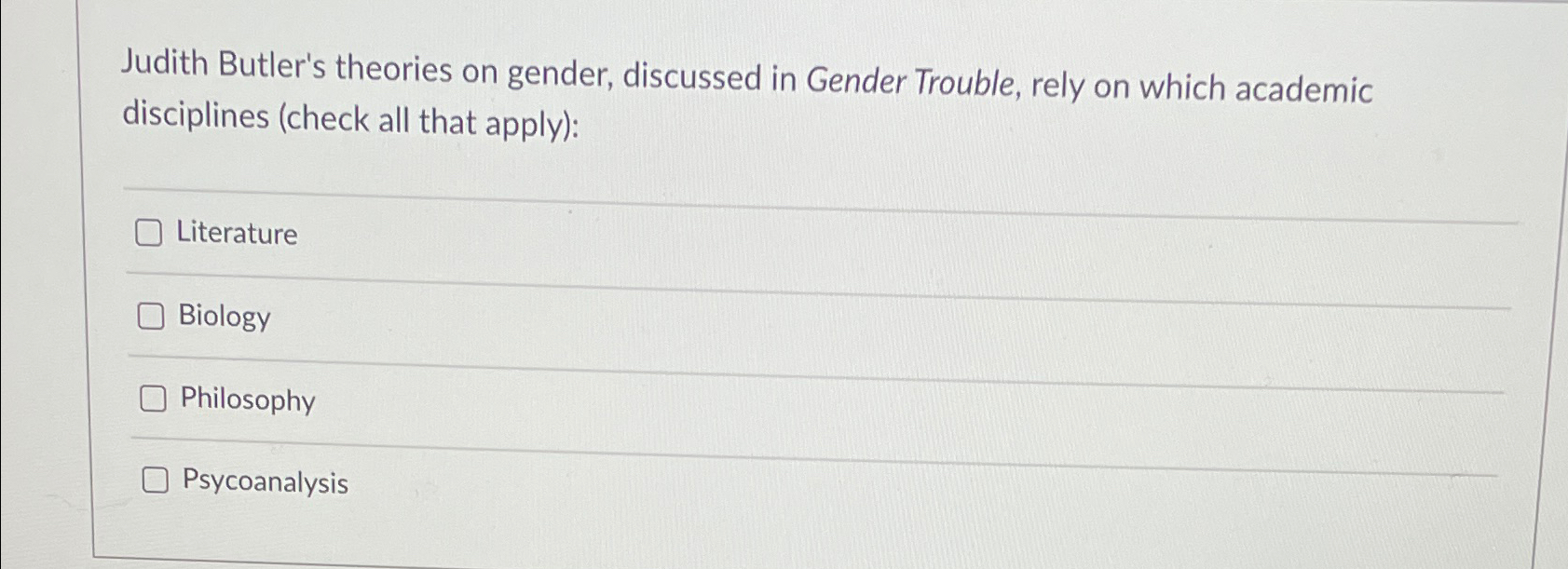 Judith Butler's theories on gender, discussed in | Chegg.com