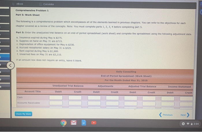eBook Calculator Comprehensive Problem 1 Part 5: Work | Chegg.com