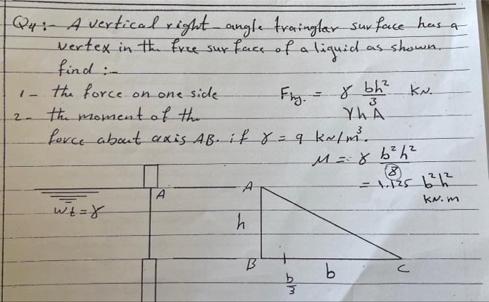 Solved Qu:- A vertical right_angle trainglar surface has a | Chegg.com