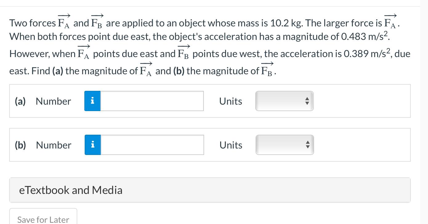 Solved Two forces vec(FA) ﻿and vec(FB) ﻿are applied to an | Chegg.com
