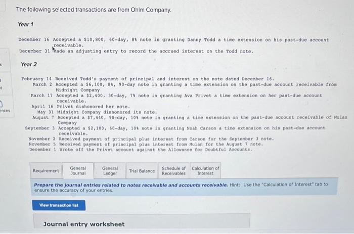 The following selected transactions are from Ohim | Chegg.com