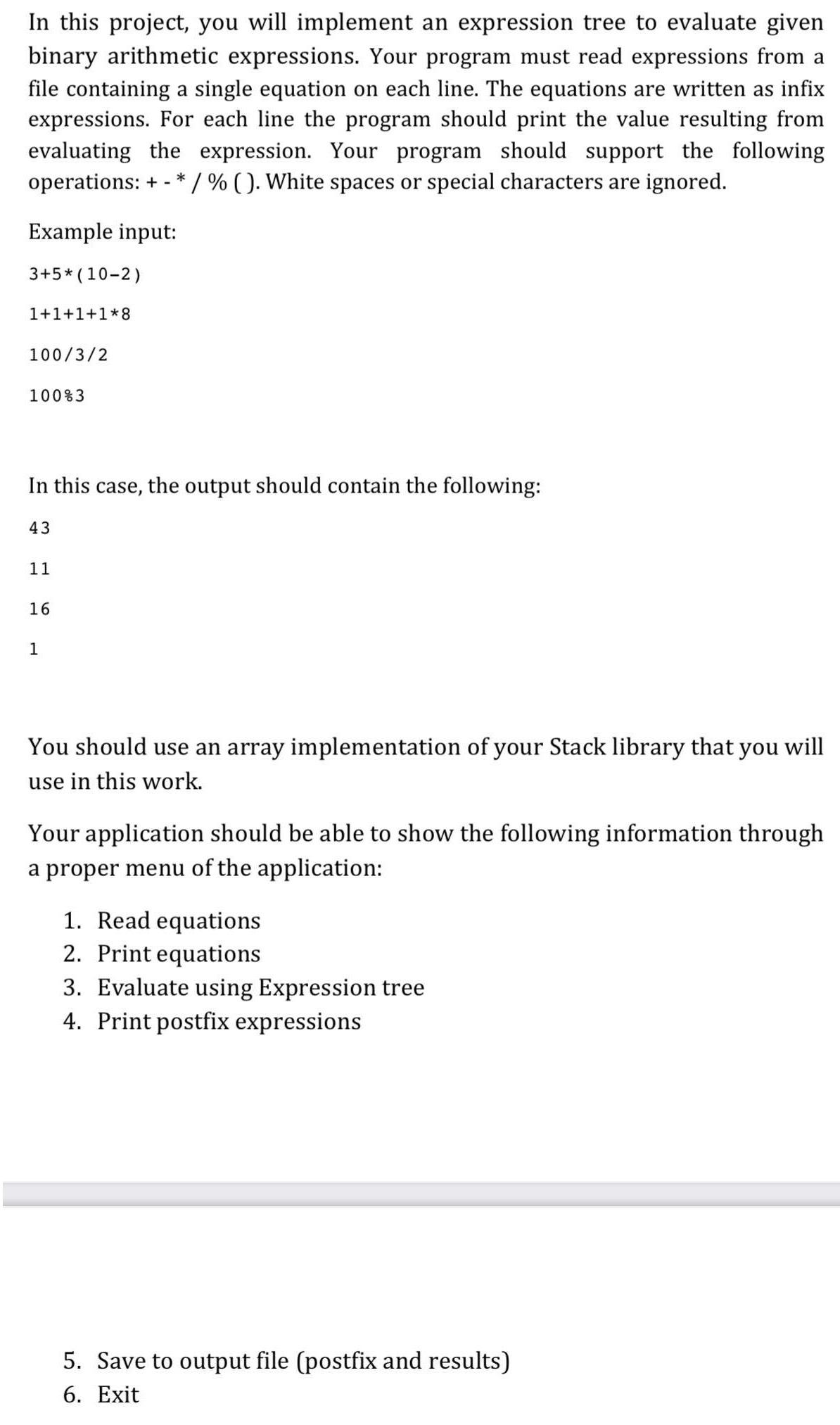 Solved In this project, you will implement an expression | Chegg.com
