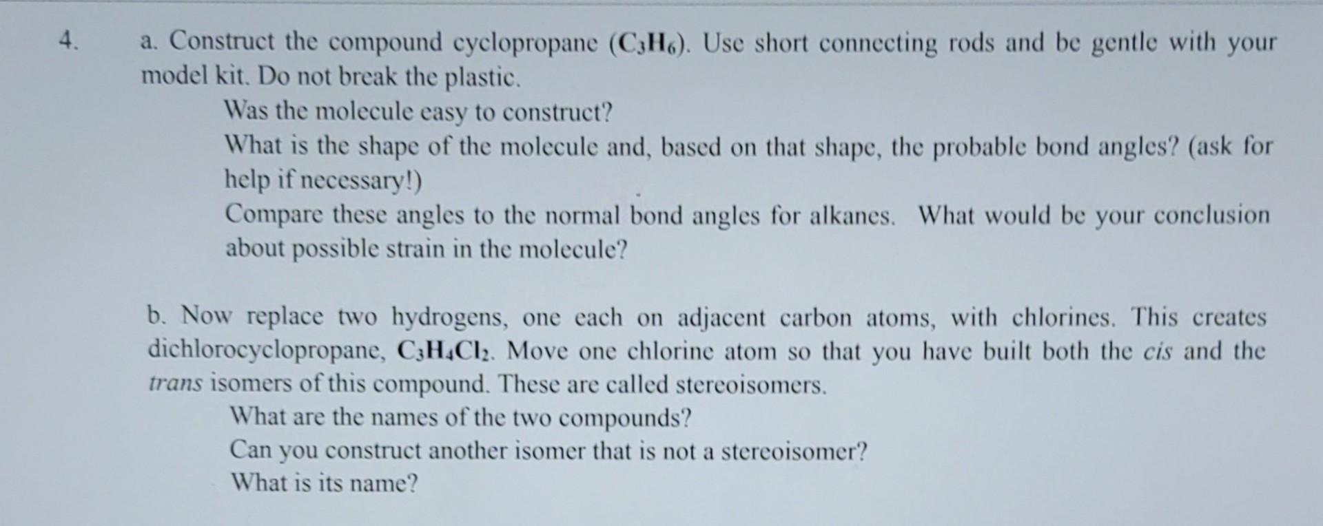 Solved a. Construct the compound cyclopropane (C3H6). Use | Chegg.com