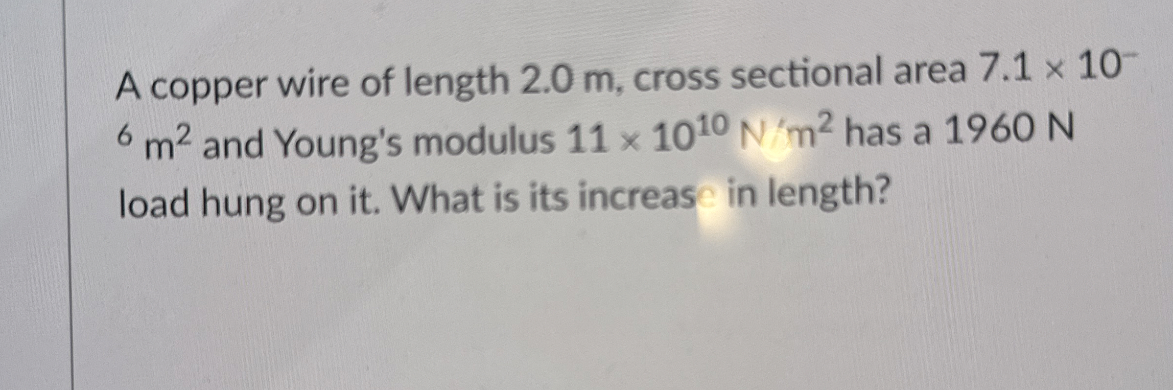 Solved A copper wire of length 2.0m, ﻿cross sectional area | Chegg.com