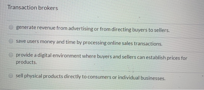 Solved Transaction brokers generate revenue from advertising | Chegg.com