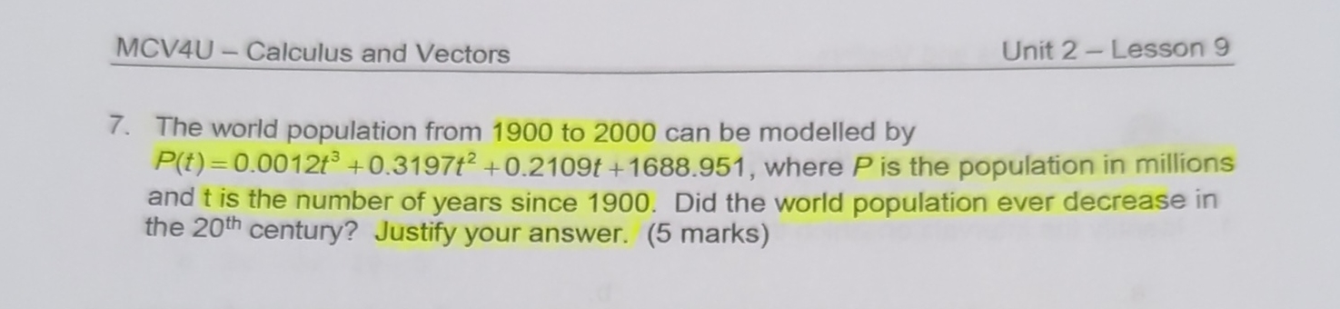 Solved MCV4U-Calculus and VectorsUnit 2 - ﻿Lesson 97. ﻿The | Chegg.com