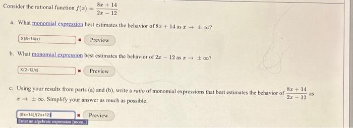 Solved Consider the rational function f(x)=2x−128x+14. a. | Chegg.com