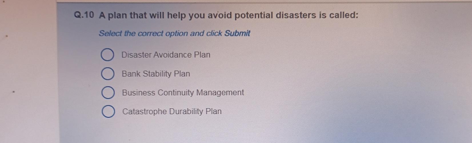 Solved Q. 10 ﻿A plan that will help you avoid potential | Chegg.com