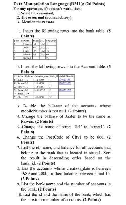 Solved Using any DBMS to implement Banking Database. Data | Chegg.com