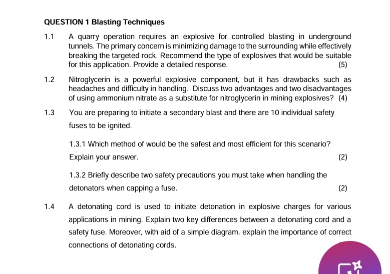 Solved QUESTION 1 ﻿Blasting Techniques1.1 ﻿A quarry | Chegg.com