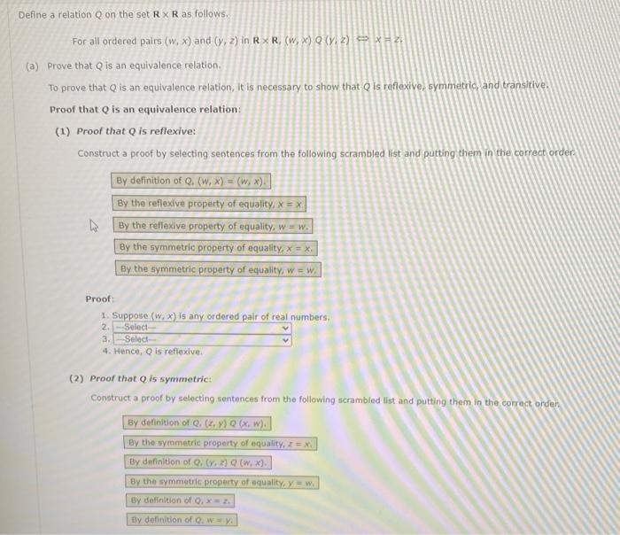 Solved relation Q on the set R×R as follows. For all ordered | Chegg.com