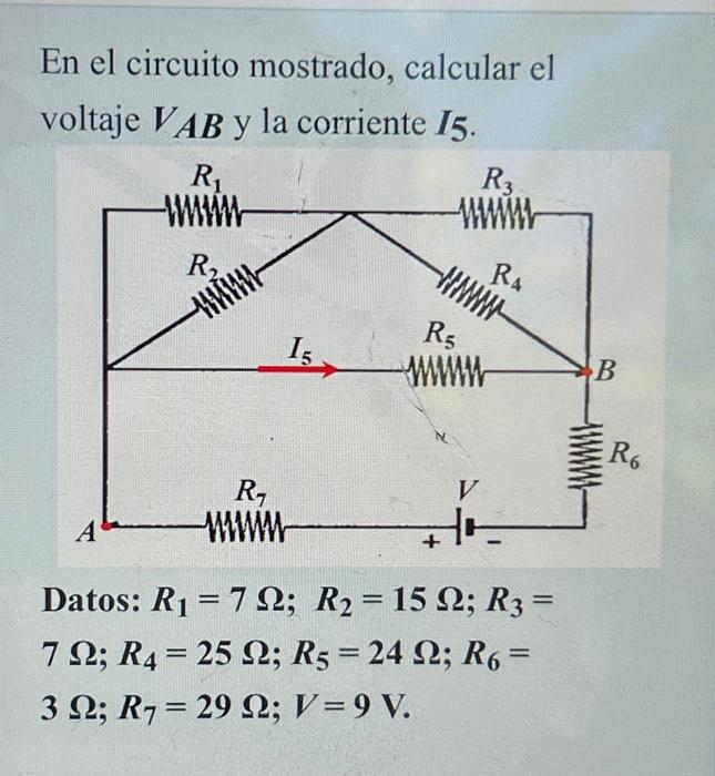 Solved En el circuito mostrado, calcular el voltaje VAB y la | Chegg.com