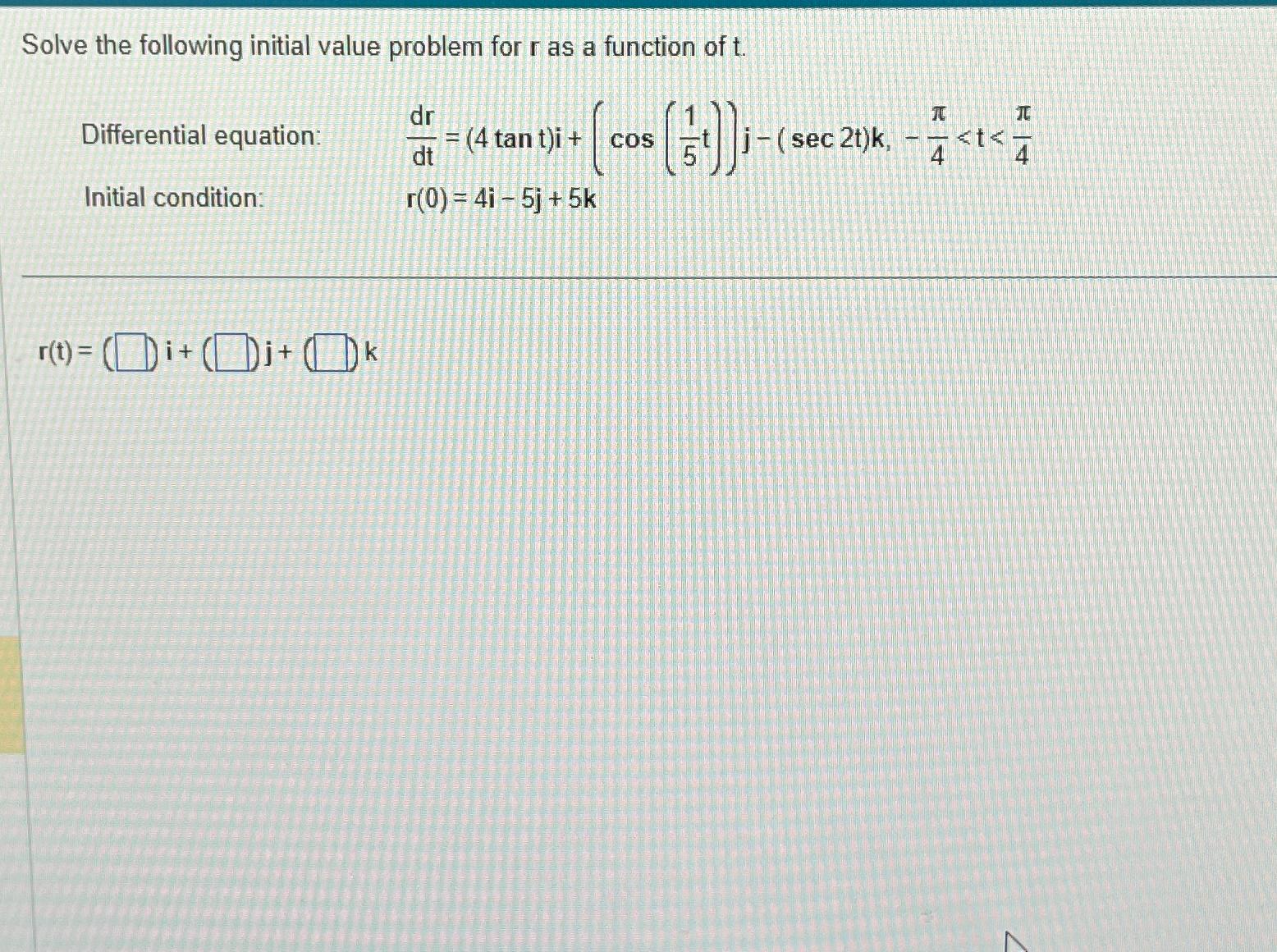 Solved Solve the following initial value problem for r ﻿as a | Chegg.com